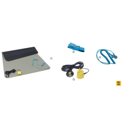 Set of dissipative tablecloth and connections for ESD workstation